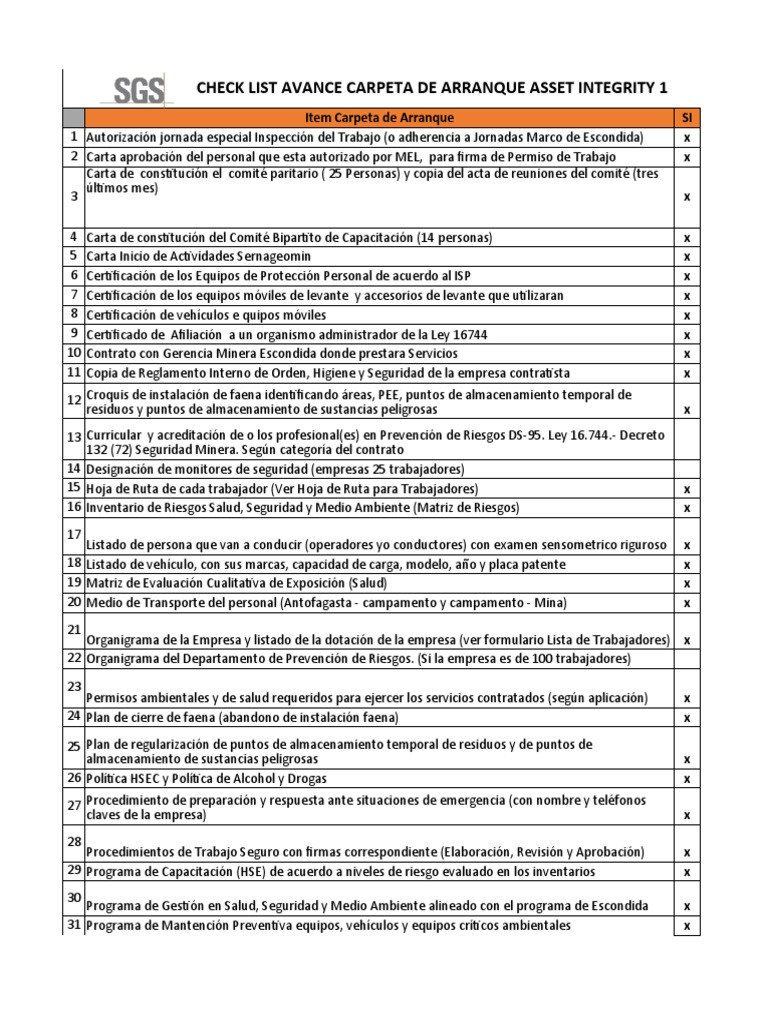 Check List Carpeta de Arranque Rev B | PDF | Business | Naturaleza