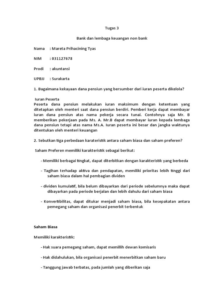 Tugas 3 Bank Dan Lembaga Keuangan Non Bank | PDF