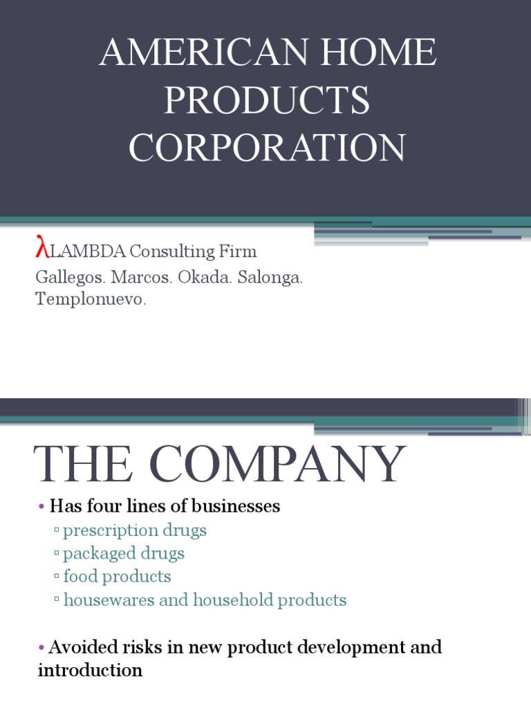 AMERICAN HOME PRODUCTS CORPORATION Group1.4 | PDF