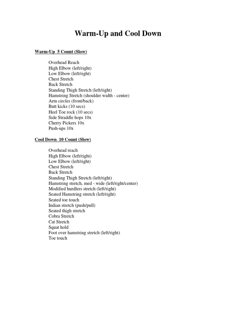 Warmup and Cool Down Exercises | PDF | Wellness