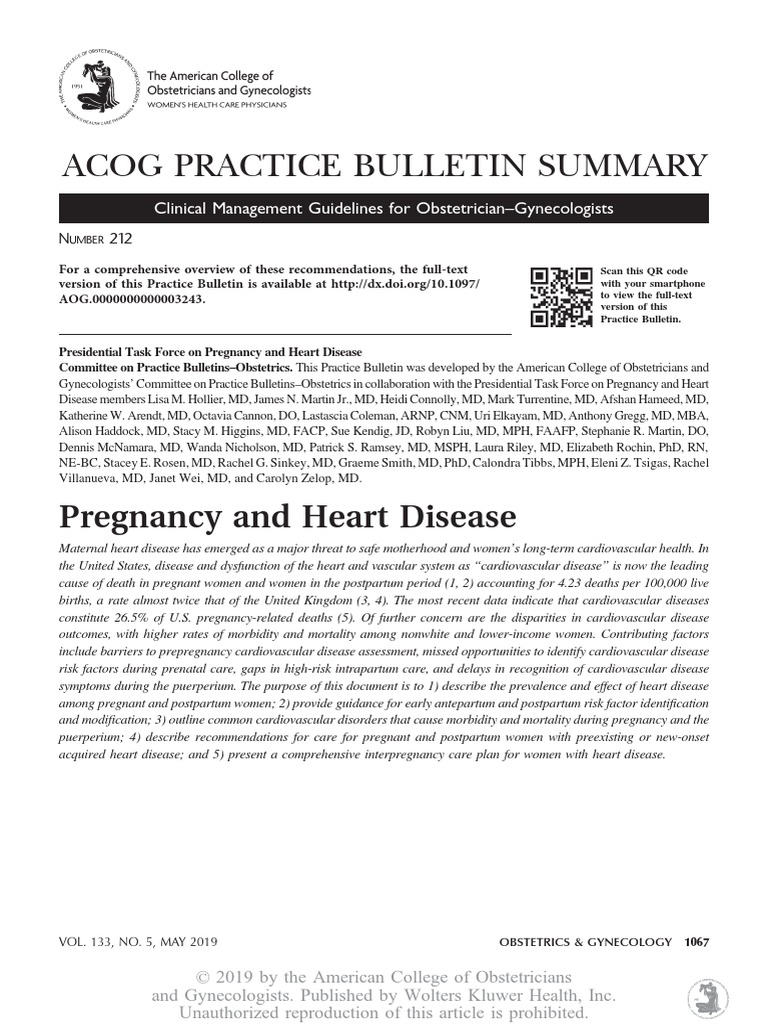 ACOG Practice Bulletin No. 212 Summary - Pregnancy and Heart Disease ...