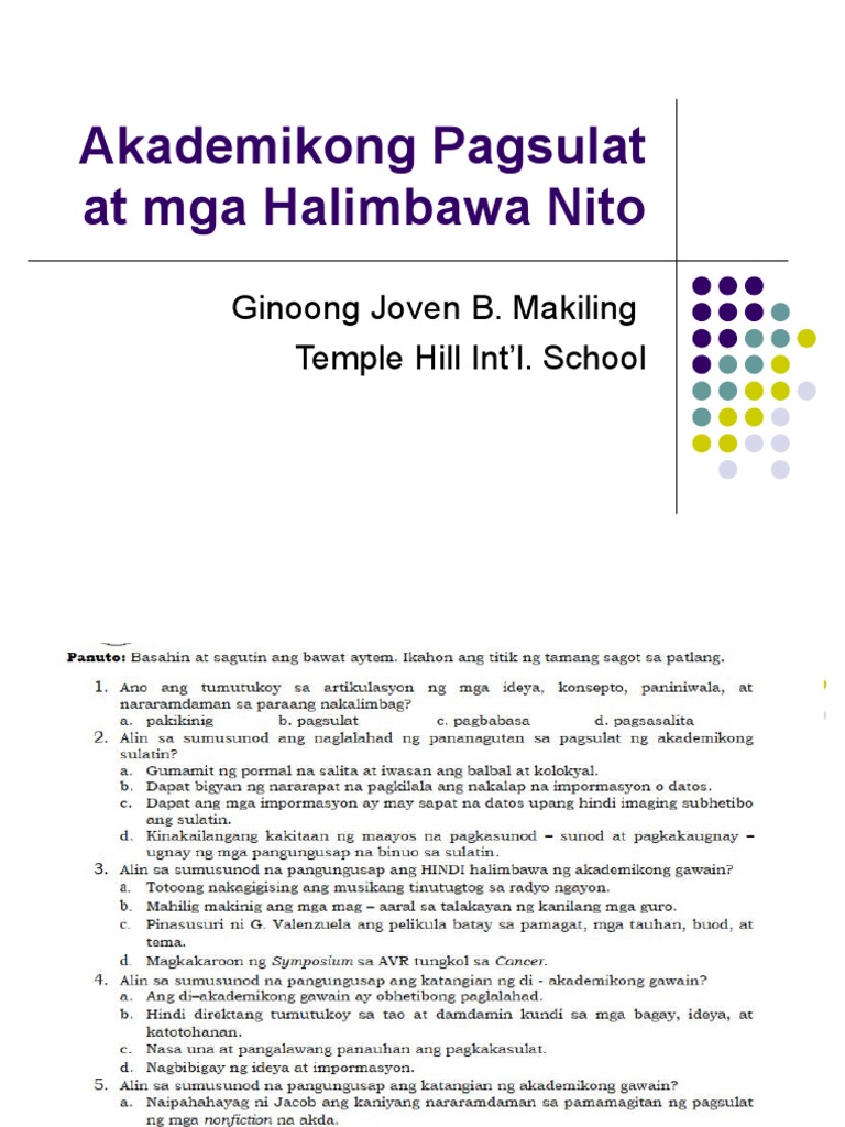 Week 1 - Akademikong Pagsulat at Mga Halimbawa Nito | PDF