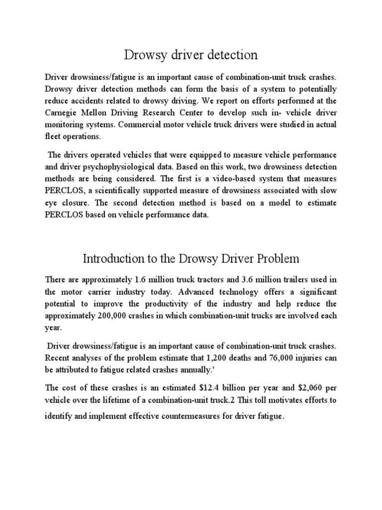 Drowsy Driver Detection Proposal | PDF | Transport | Business Drowsy Driver Detection Proposal | PDF | Transport | Business