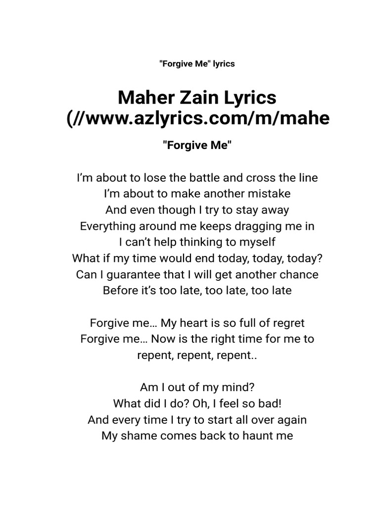 Maher Zain - Forgive Me Lyrics | PDF