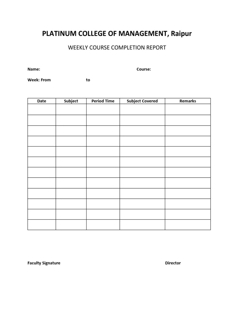Weekly Course Completion Format | PDF