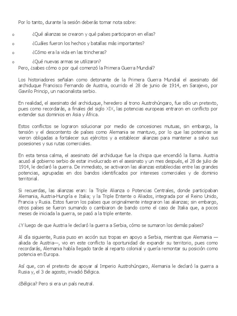 Primera Guerra Mundial | PDF | Primera Guerra Mundial | Guerra de ...