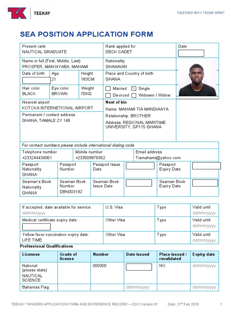 TNK Seafarer Application Form | PDF | Information Privacy | Ships