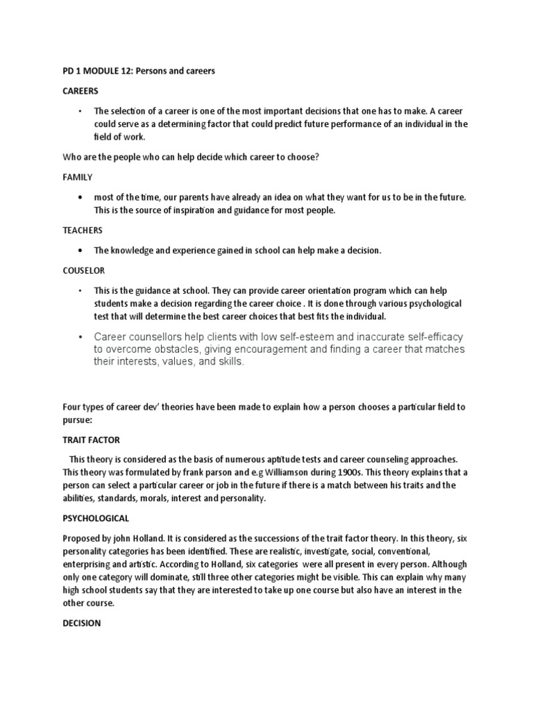 Personal Development Module 13 Career - Pathways | PDF | Self Efficacy ...