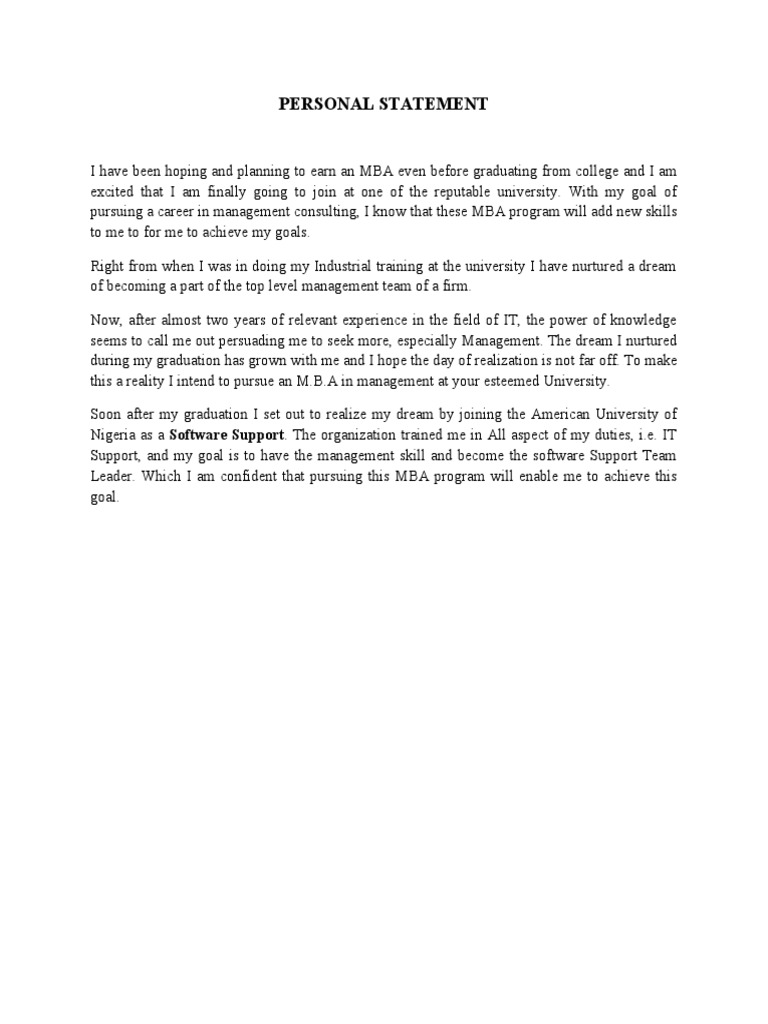 SAMPLE MBA Personal Statement | PDF