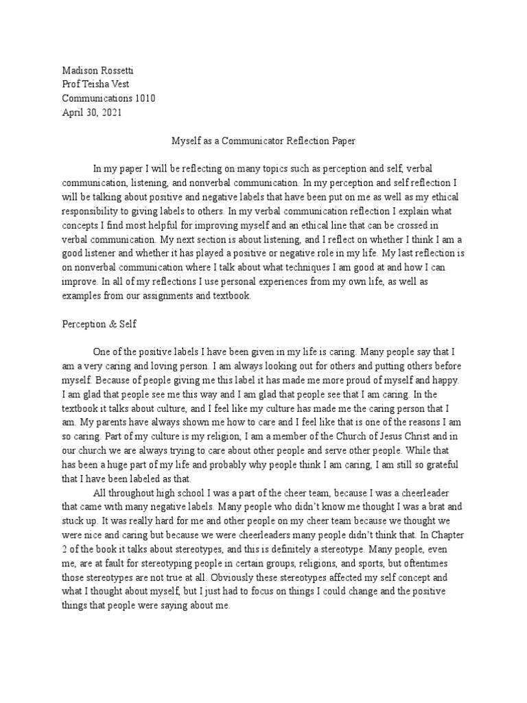 Reflection on Personal Communication Skills | PDF | Nonverbal ...