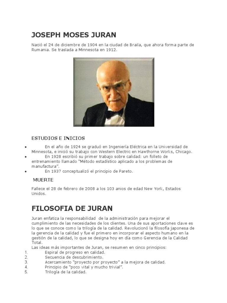 Biografía y filosofía de Joseph Juran | PDF | Calidad (comercial ...