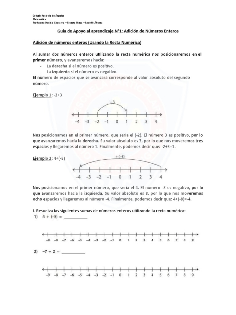 Guia de Matematica Adicion y Sustraccion de Enteros 7 Basico A y B ...