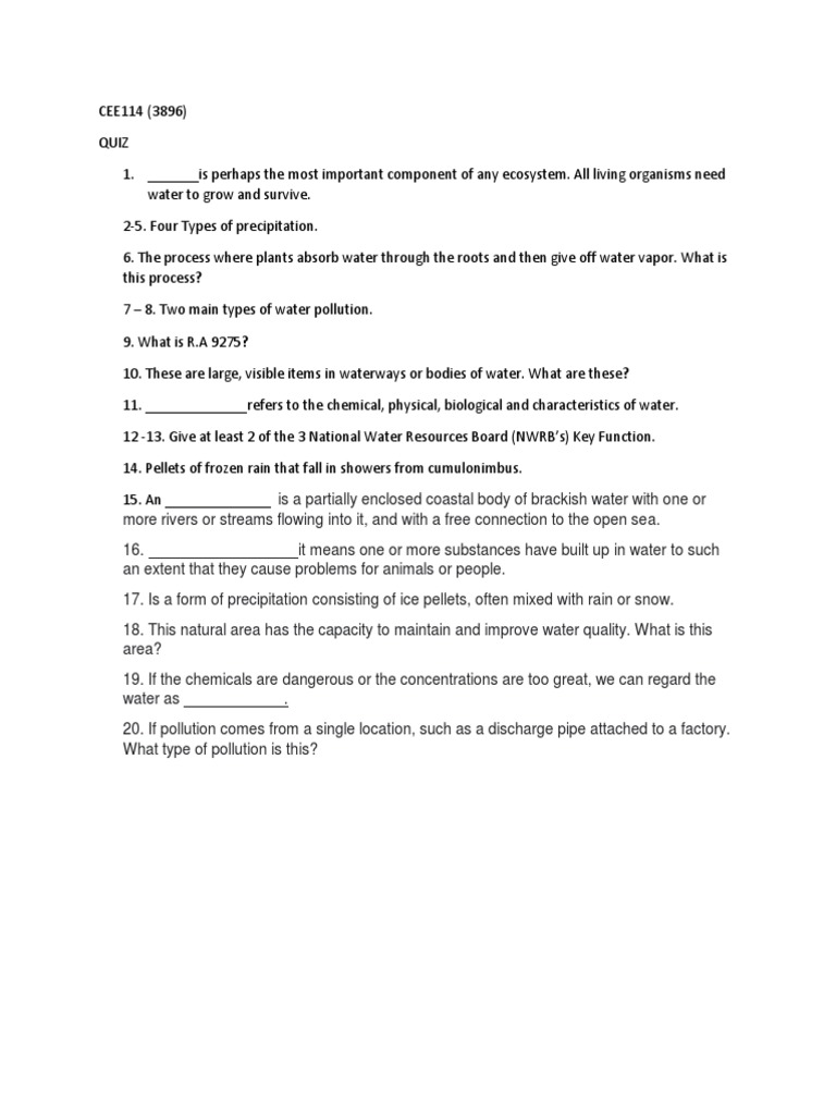 Quiz (Water Environment) | PDF
