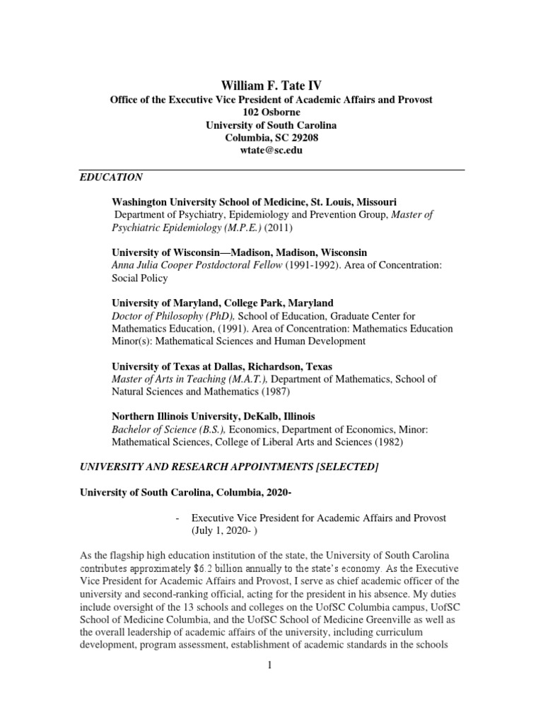 LSU President Finalist William F. Tate IV's Curriculum Vitae | PDF ...