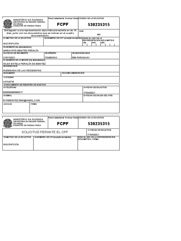 FCPF - Ficha Cadastral de Persona Física | PDF | Naturaleza