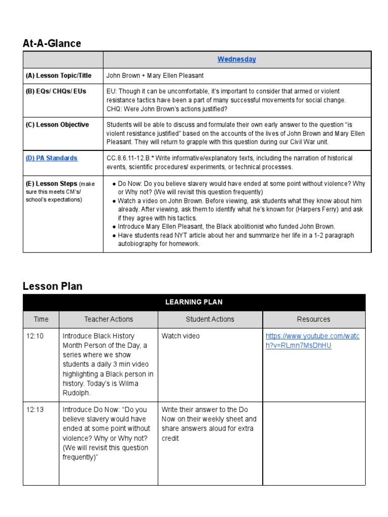 John Brown - Lesson Plan With Feedback | PDF | John Brown (Abolitionist)