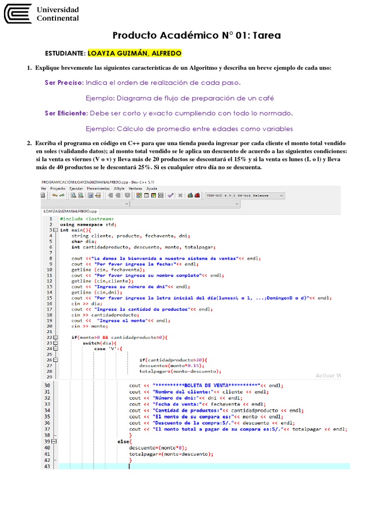 02 - PA TAREA 01 - Fundamentos de Programación - LOAYZA GUZMAN ALFREDO | PDF