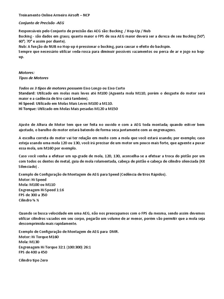Treinamento Online Armeiro Airsoft – NCP Conjunto de Precisão -AEG ... Treinamento Online Armeiro Airsoft – NCP Conjunto de Precisão -AEG ...