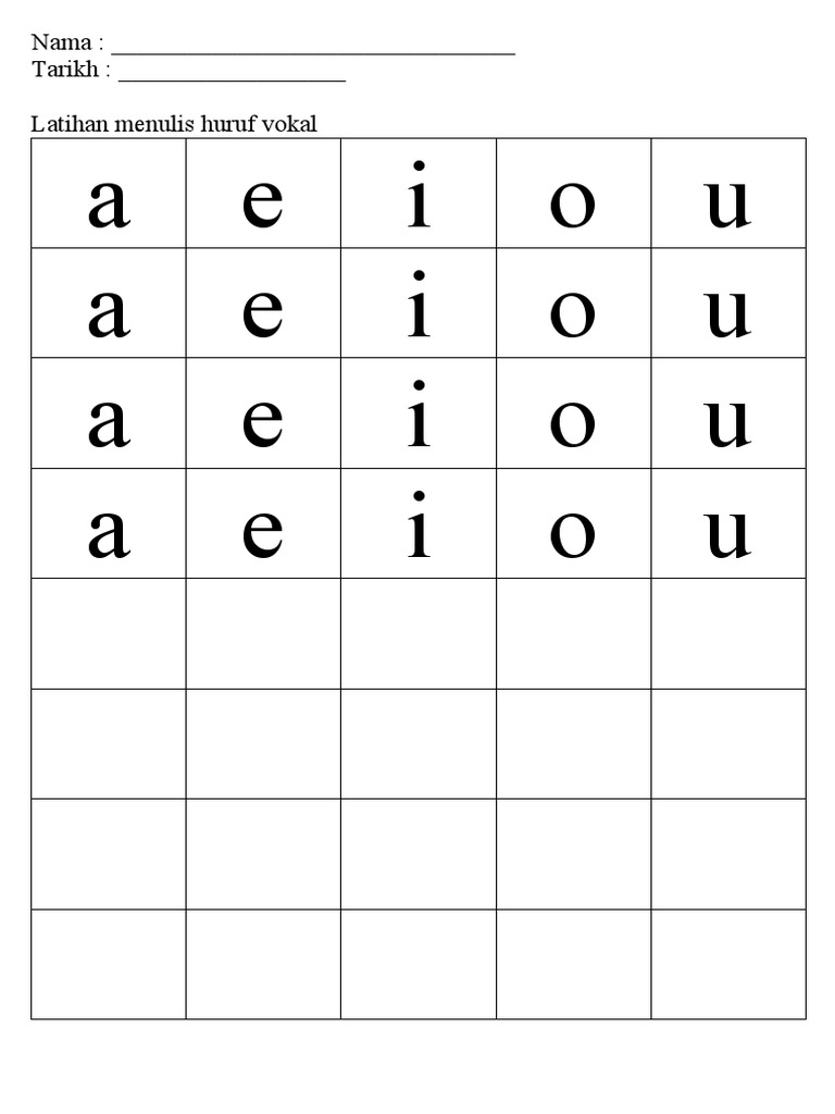 Latihan Menulis Huruf Vokal | PDF