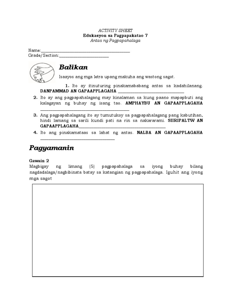 Antas NG Pagpapahalaga Act - Sheet | PDF