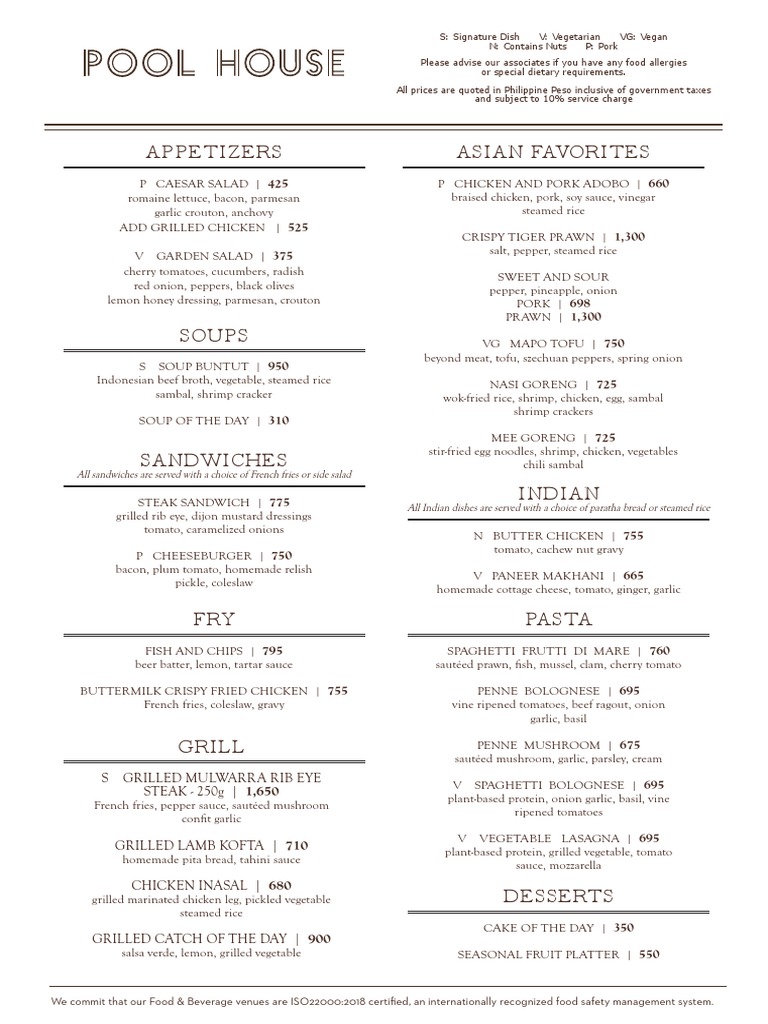 Pool House - A La Carte Menu | PDF | Salad | Foods