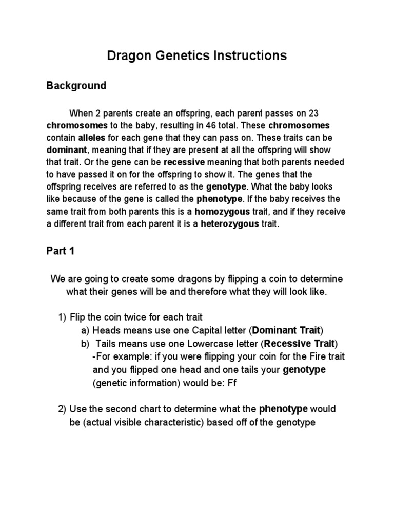 Dragon Genetics Instructions | PDF | Dominance (Genetics) | Zygosity