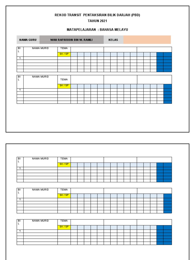 Rekod Transit BM (Kosong) | PDF