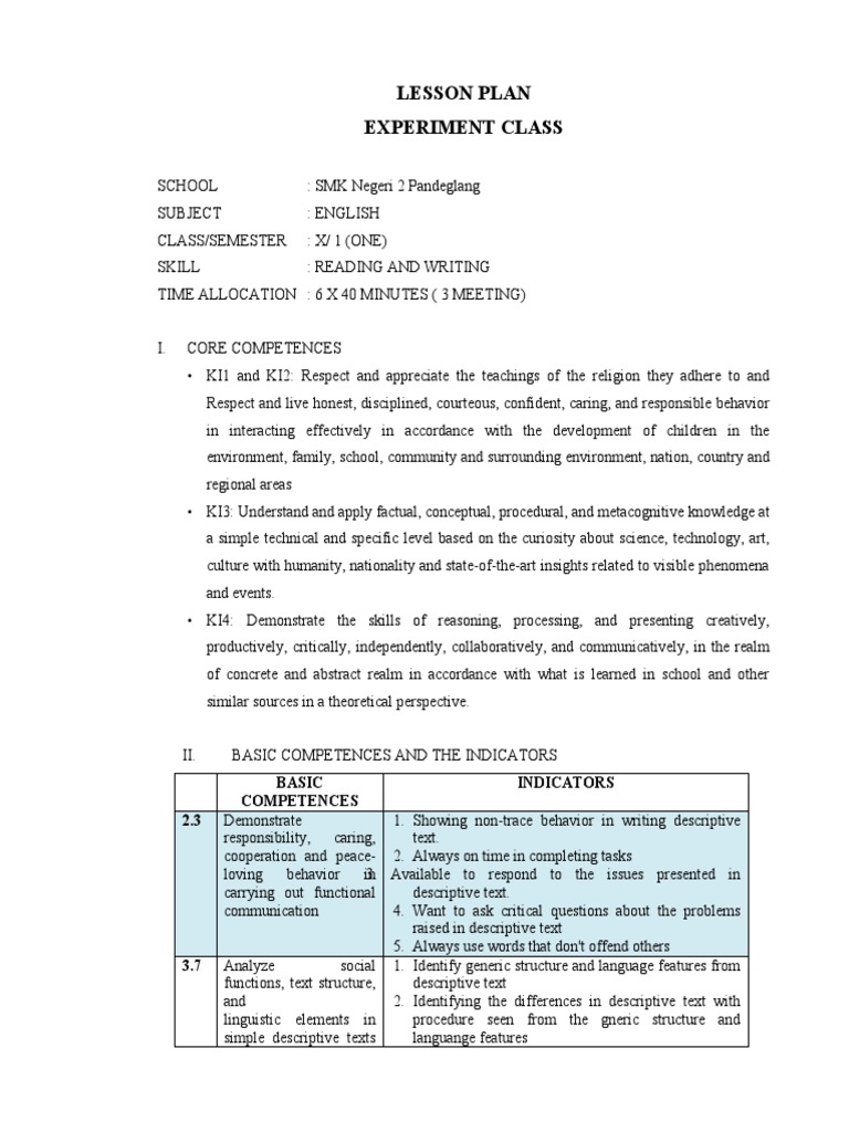 SMK Negeri 2 Pandeglang Lesson Plan on Descriptive Text | PDF ...