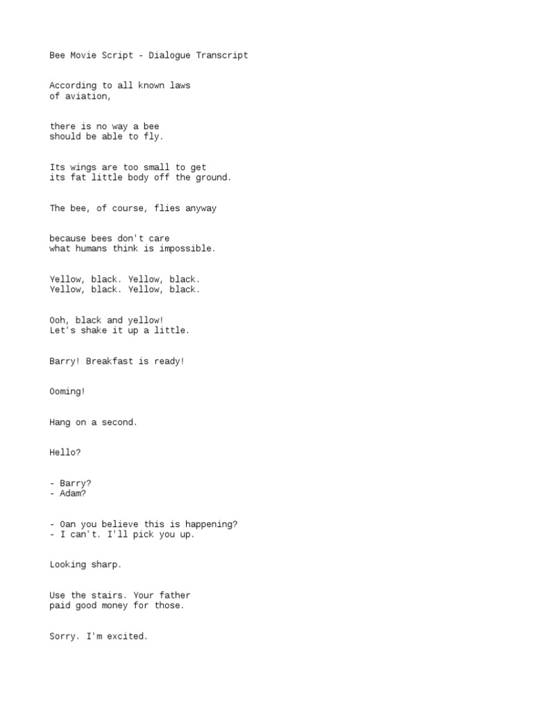 The Entire Bee Movie Script Part 1 | PDF | Bees | Nature