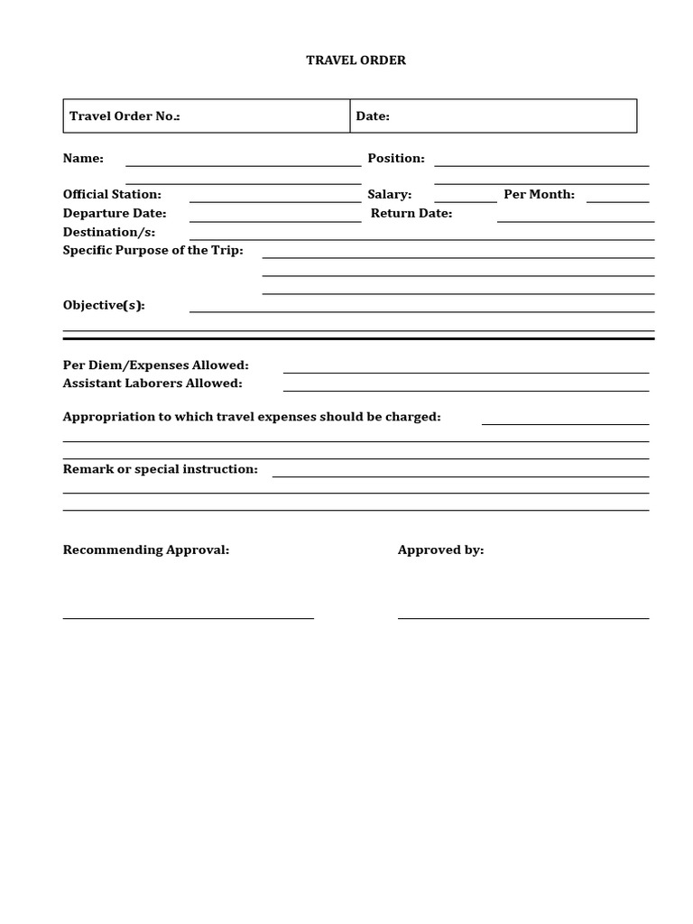 Travel Order Form | PDF | Business