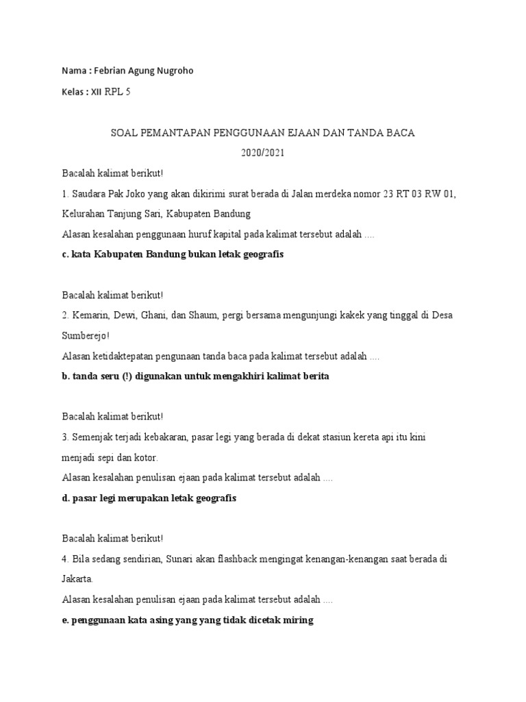 Soal Ejaan dan Tanda Baca Siswa | PDF