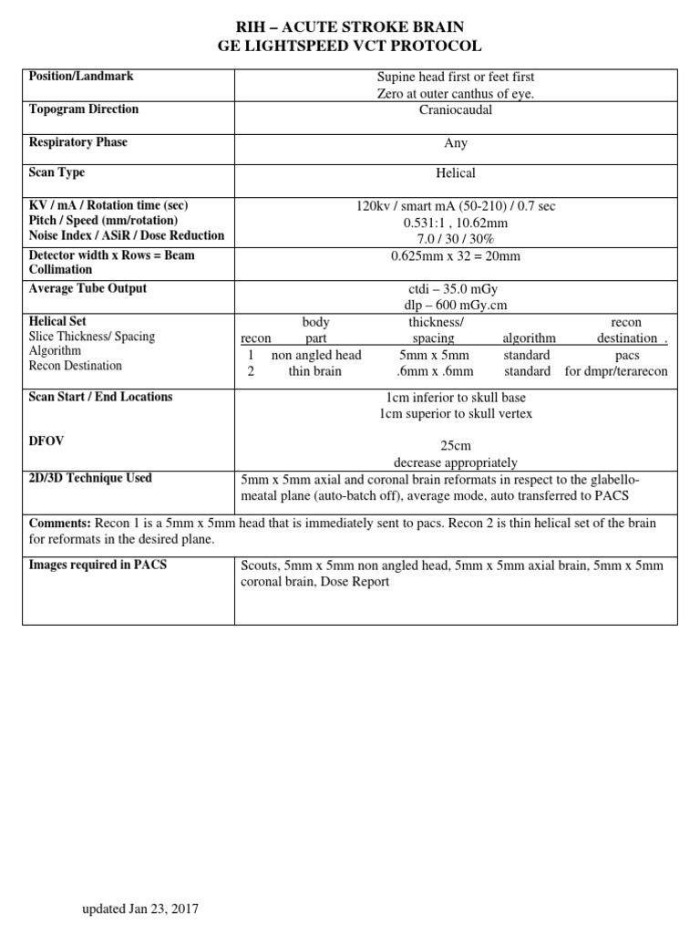 Optimized CT Protocol for Acute Stroke Imaging of the Brain Using a GE ...