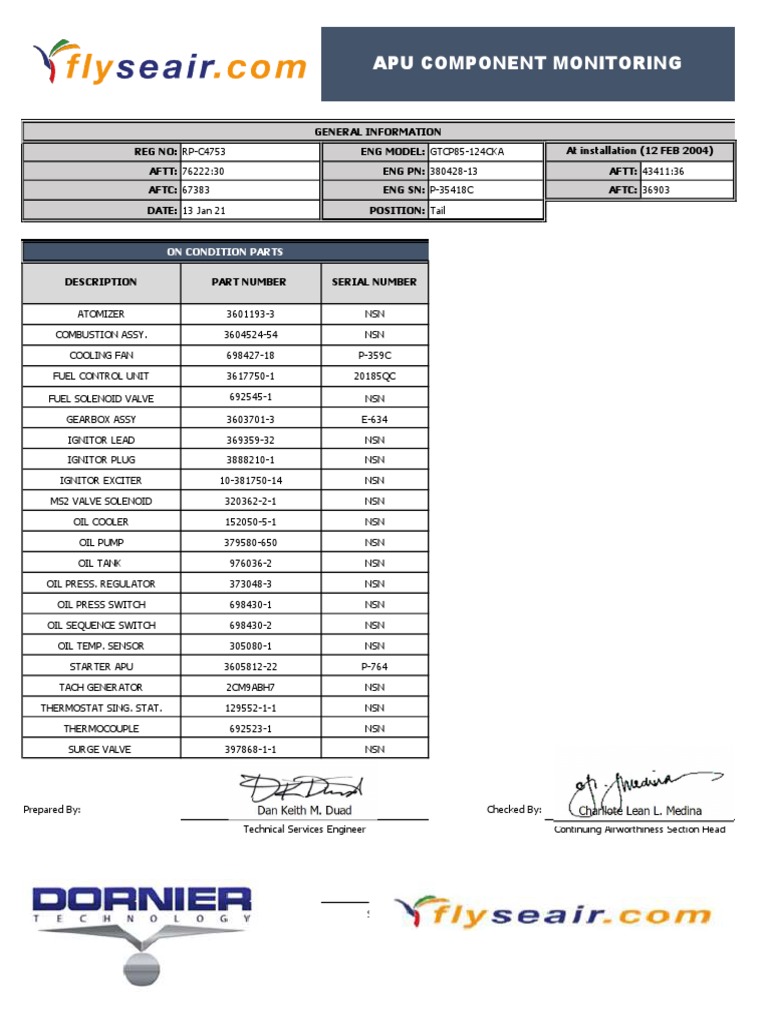 APU Component Monitoring Report | PDF | Engines | Energy Technology