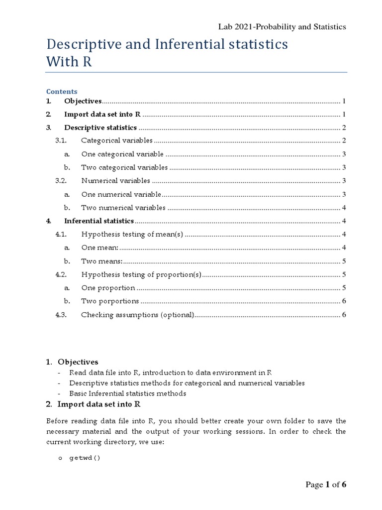 Descriptive and Inferential Statistics With R | PDF | Statistics ...