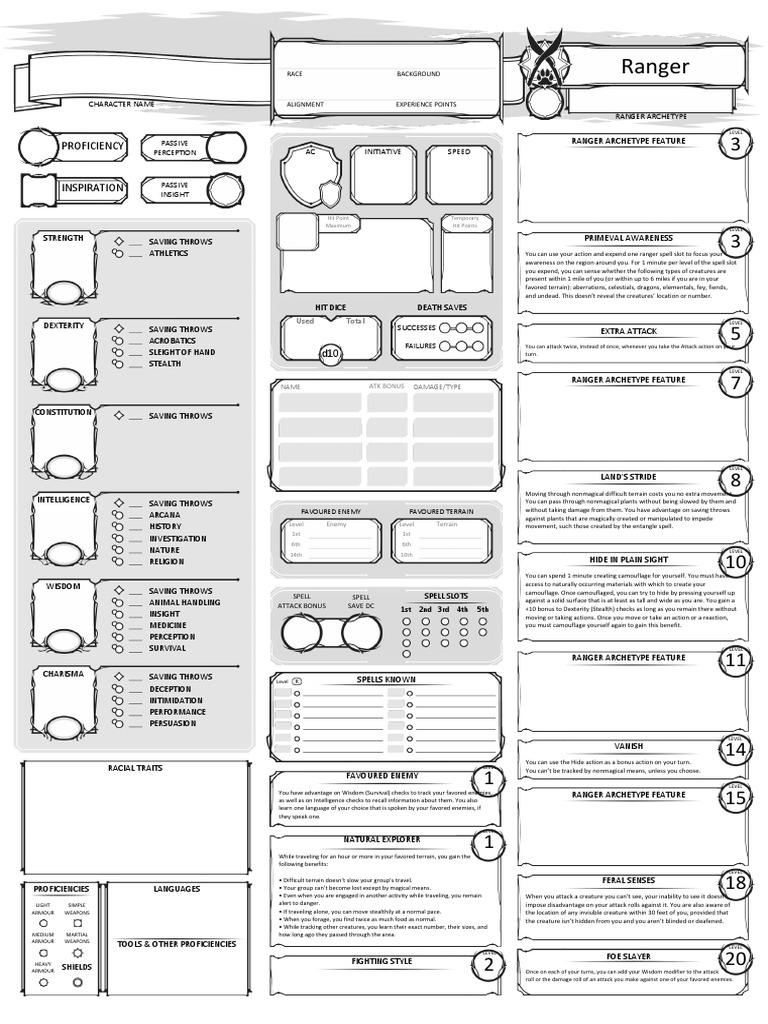 Ranger Character Sheet Template | PDF | Role Playing Games | Leisure