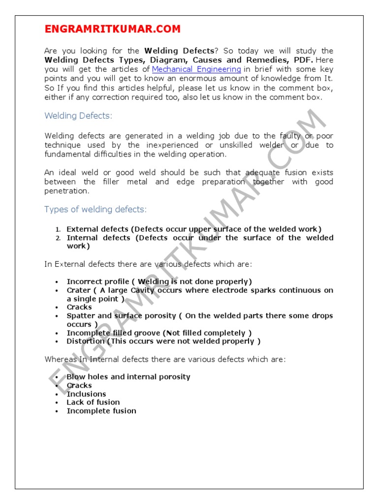 Welding Defects:: Welding Defects Types, Diagram, Causes and Remedies ...