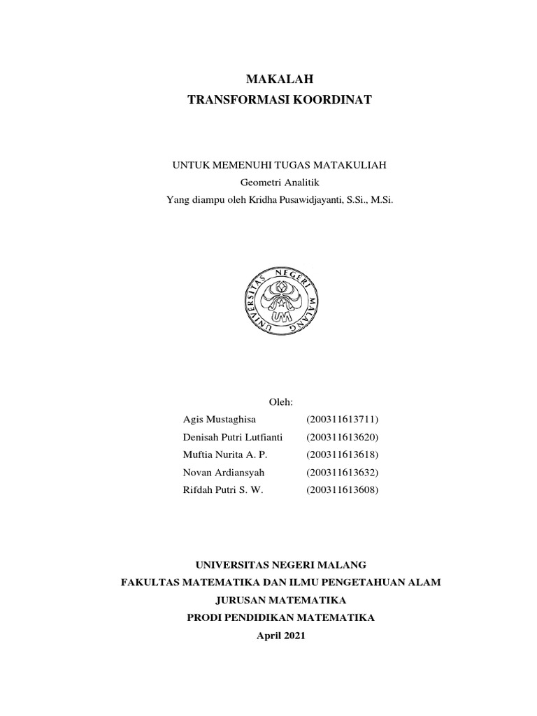 Makalah Transformasi Koordinat - Kelompok 3 - Geonal-1 | PDF