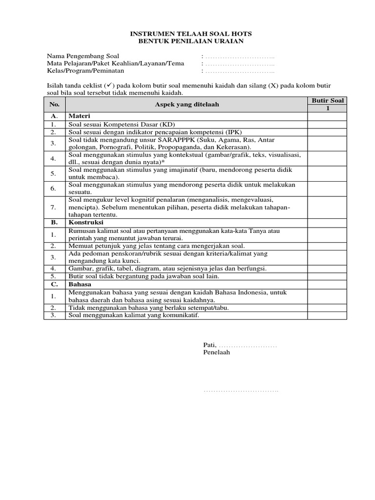 Form Kalibrasi Soal | PDF