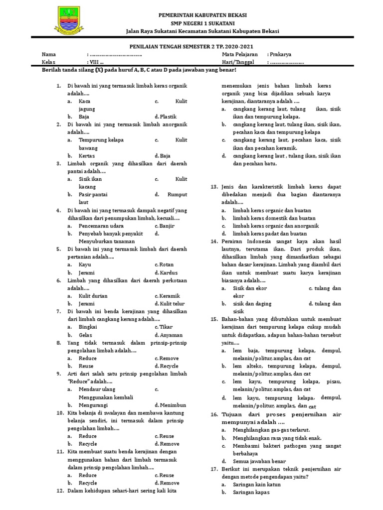 Soal Pts Sem 2 Kls 8 (Prakarya) | PDF | Griya & Taman | Seni