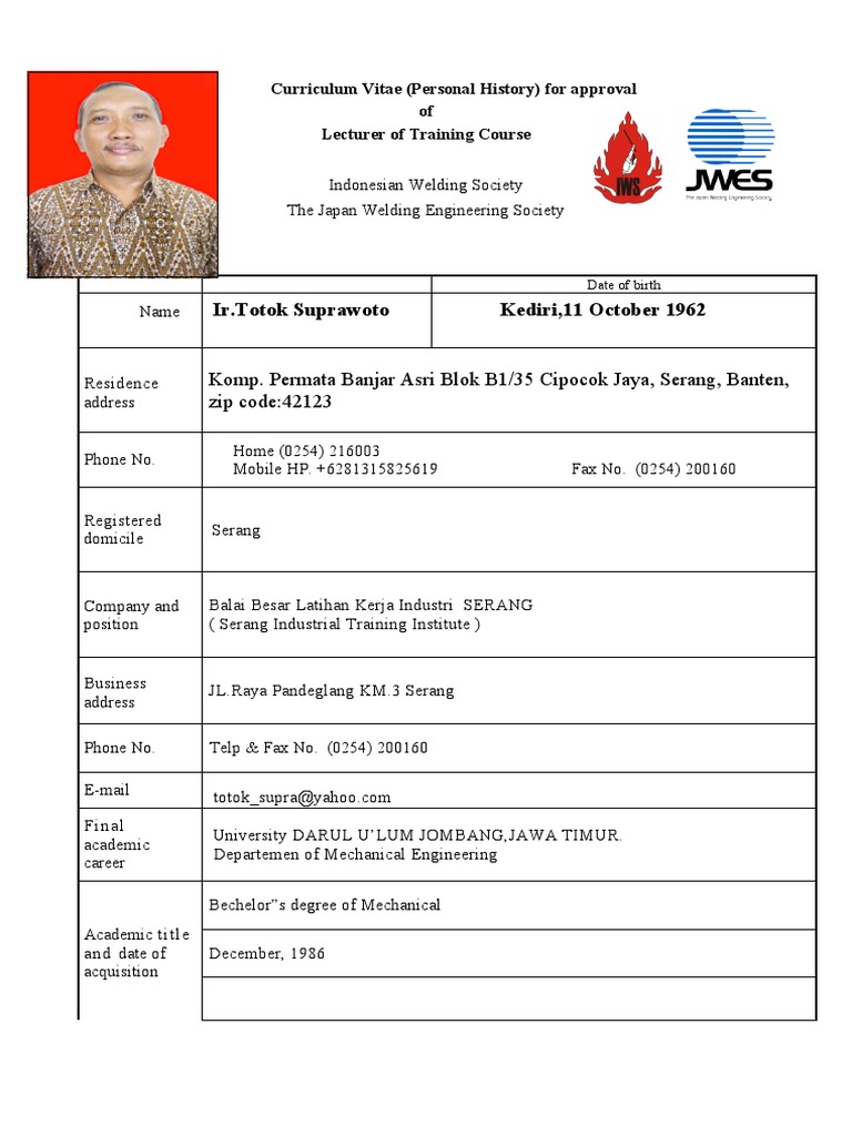 CV Lecturer Totok Suprawoto | PDF | Science | Engineering