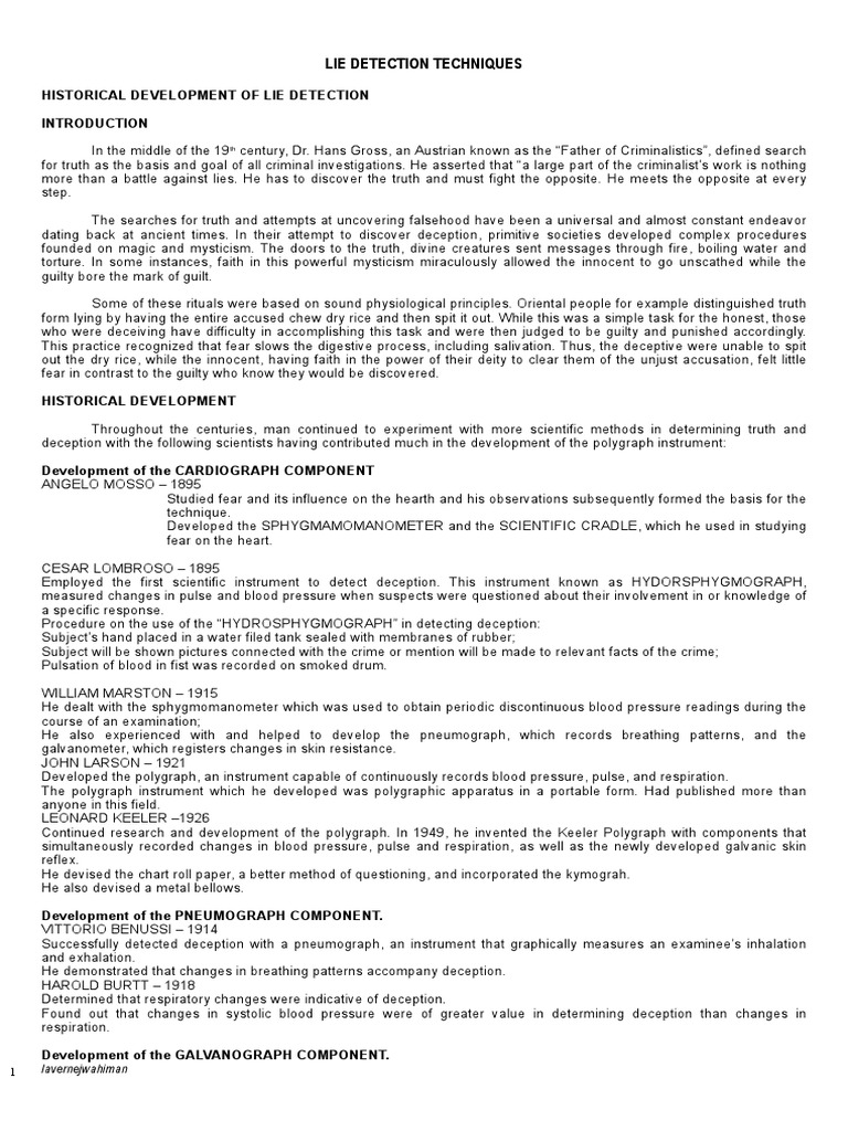 Lie Detection Techniques FS 3 | PDF | Polygraph | Hypnosis