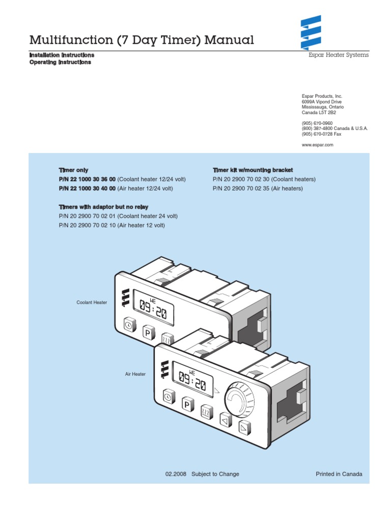 7 Day Timer ESPAR Manual | PDF | Timer | Switch