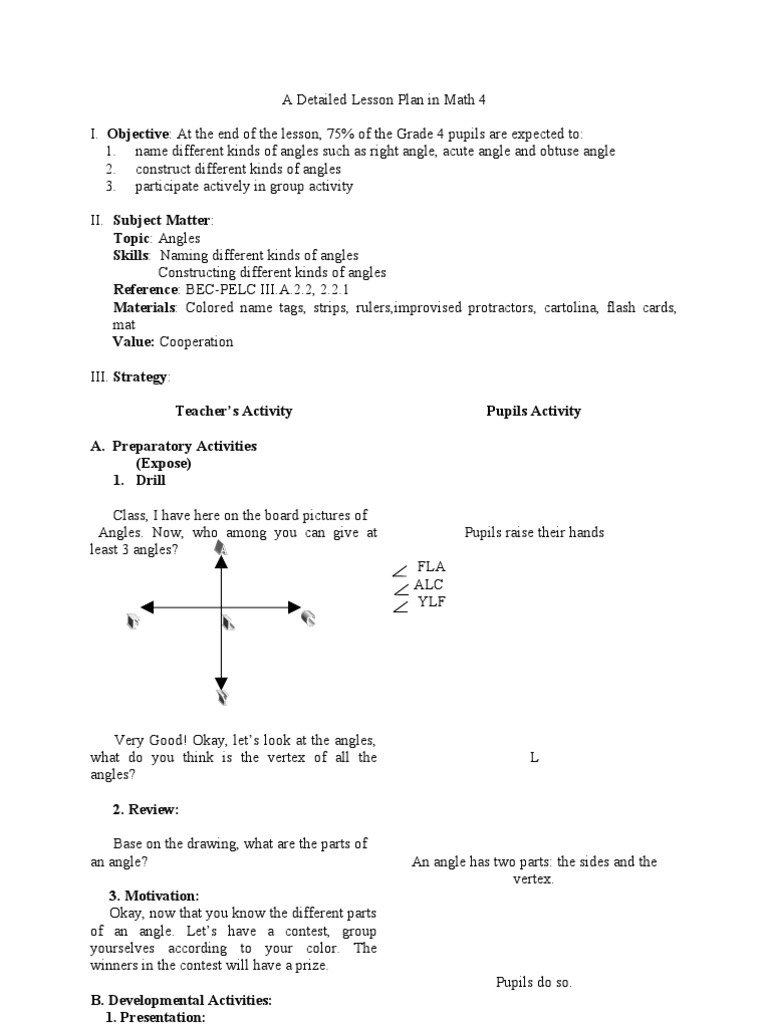 Lesson Plan in Math | PDF | Angle | Lesson Plan
