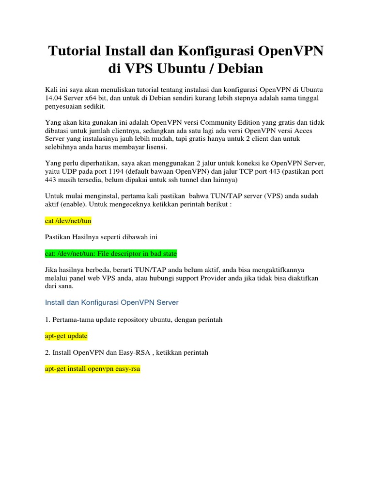 Tutorial Install Dan Konfigurasi OpenVPN Di VPS Ubuntu / Debian | PDF | Teknologi & Rekayasa