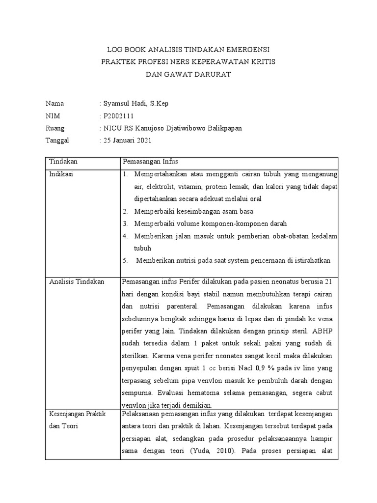 Analisa Pemasangan Infus Neonatus | PDF