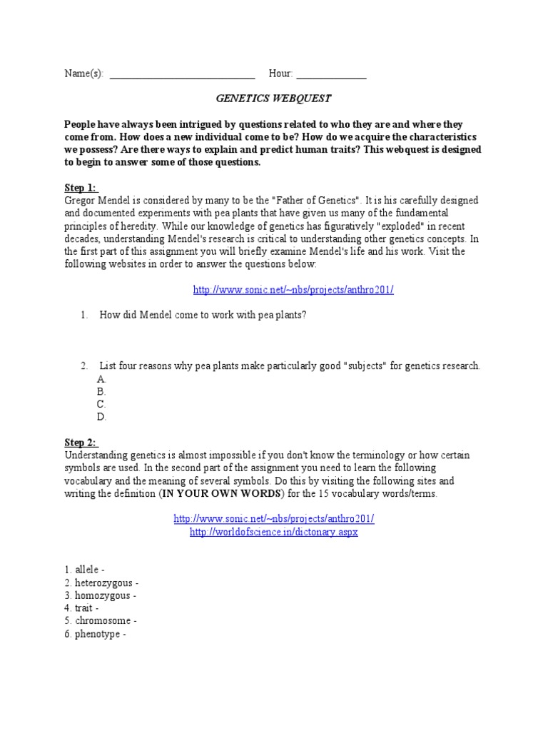 Genetics Webquest | PDF | Zygosity | Dominance (Genetics)