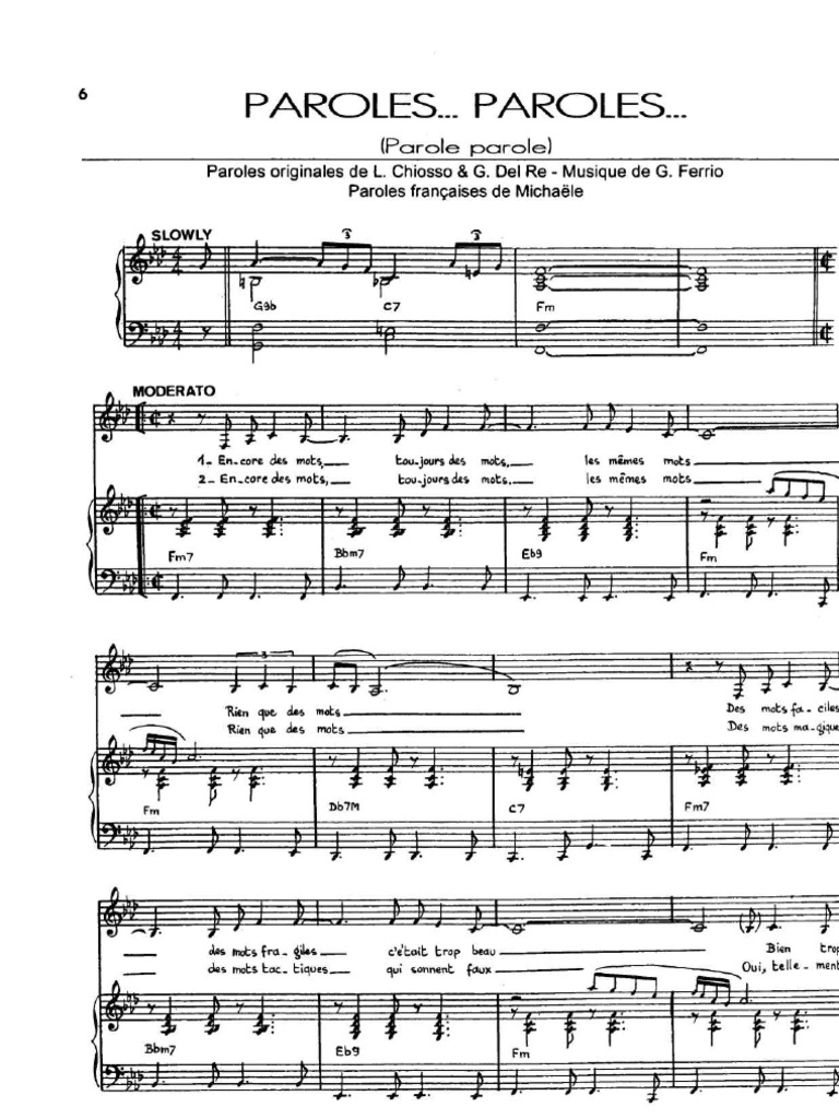 Dalida-Paroles, Paroles-SheetMusicTradeCom