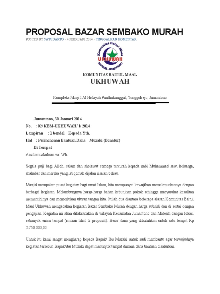 Proposal Bazar Sembako Muslimat Nu Sesepan | PDF