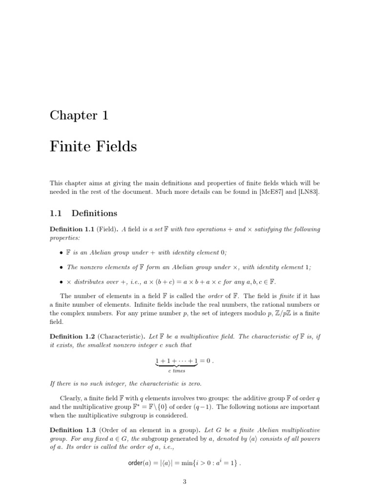 Finite Fields: 1.1 Definitions | PDF | Field (Mathematics) | Group ...