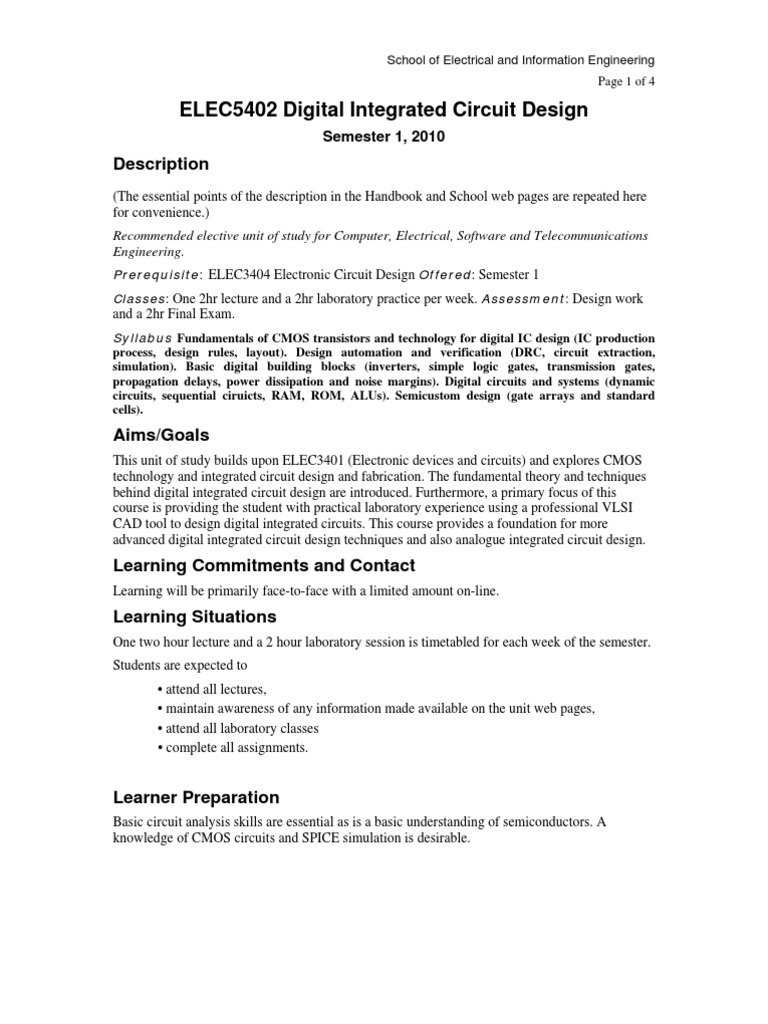 ELEC5402 Digital Integrated Circuit Design 2010 | PDF | Circuit Design ...